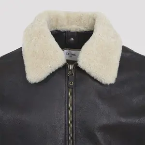 Celine Leather Bomber Jacket With Shearling Collar