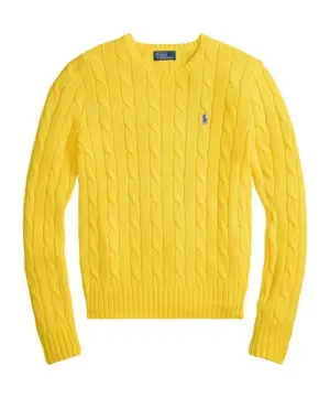 Polo Ralph Lauren Polo Ralph Lauren Cable Knit Crewneck Jumper With Embroidered Pony Yellow