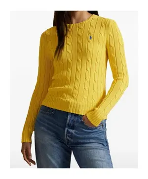 Polo Ralph Lauren Cable Knit Crewneck Jumper With Embroidered Pony - Yellow