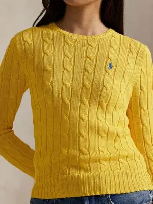 Polo Ralph Lauren Cable Knit Crewneck Jumper With Embroidered Pony - Yellow