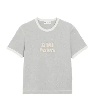 AMI Paris Logo-patch Crewneck T-shirt - Grey
