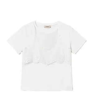 TWINSET Lace Overlay Crewneck T-shirt - No