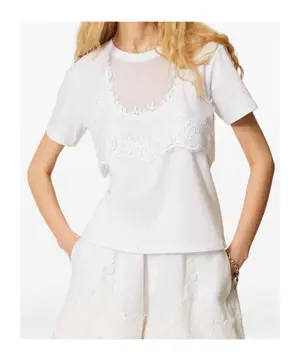 TWINSET Lace Overlay Crewneck T-shirt - No