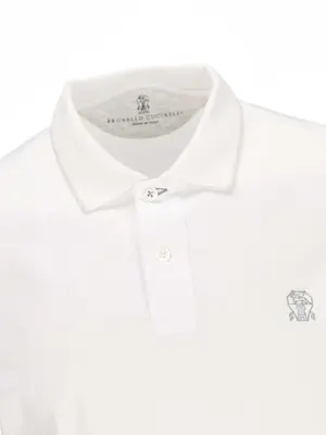 Brunello Cucinelli Logo Embroidered Short-sleeved Polo Shirt - White