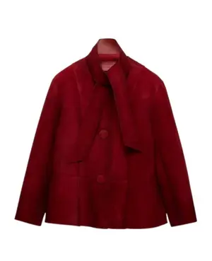 Prada Bonded Suede Jacket With Scarf - Ruby Red