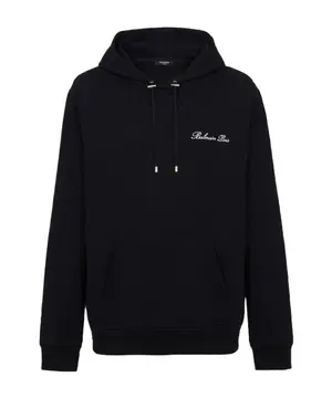 Balmain Logo Detailed Drawstring Hoodie - Black