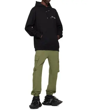 Balmain Logo Detailed Drawstring Hoodie - Black