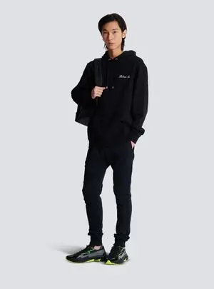 Balmain Logo Detailed Drawstring Hoodie - Black