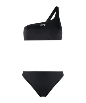 Off-White Logo Embroidered One-shoulder Bikini - Black