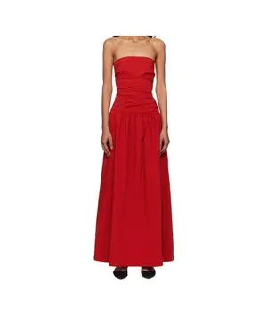 ST. AGNI Pleated Off-the-shoulder Belted Maxi Dress