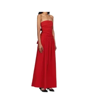 ST. AGNI Pleated Off-the-shoulder Belted Maxi Dress