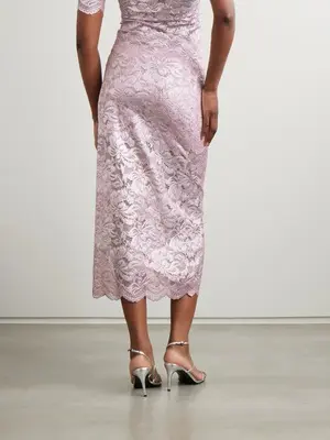 Rabanne Lace Floral Midi Skirt - Pink