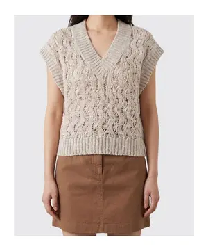 Brunello Cucinelli V-neck Cable Knit Vest - Nude