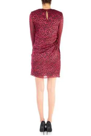 Saint Laurent Long Sleeve Leopard Print Mini Dress