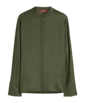 Max Mara Long-sleeved Cotton Shirt With Jeweled Cufflinks - Khaki Green