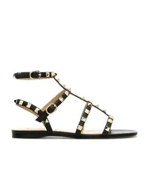 Valentino Garavani Rockstud Open Toe Flat Sandals - Black