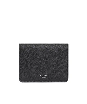 Celine Bi-fold Card Holder In Grained Calfskin - Black