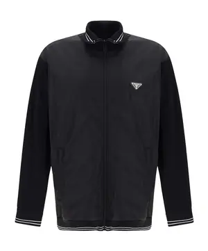 Prada Zip-up Coat With Enameled Triangle Logo