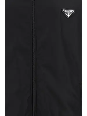 Prada Zip-up Coat With Enameled Triangle Logo