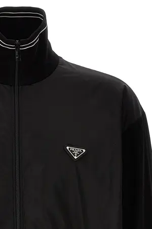 Prada Zip-up Coat With Enameled Triangle Logo