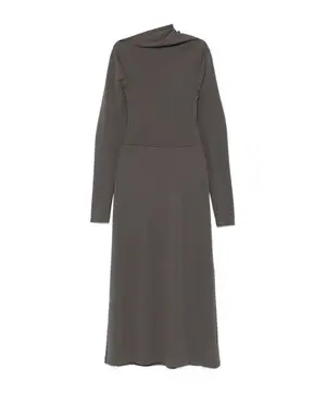 TOTEME Asymmetrical Neckline Long Sleeve Draped Dress