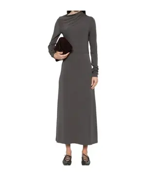 TOTEME Asymmetrical Neckline Long Sleeve Draped Dress
