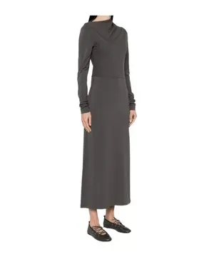 TOTEME Asymmetrical Neckline Long Sleeve Draped Dress
