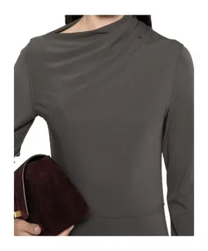 TOTEME Asymmetrical Neckline Long Sleeve Draped Dress