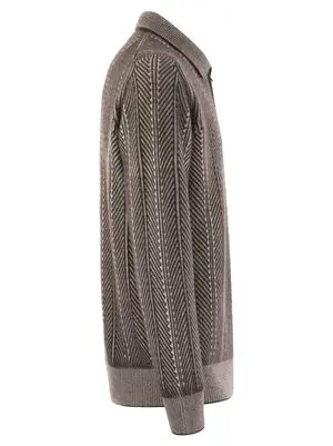 Brunello Cucinelli Herringbone Patterned Zip-up Polo Shirt