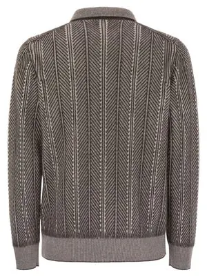 Brunello Cucinelli Herringbone Patterned Zip-up Polo Shirt