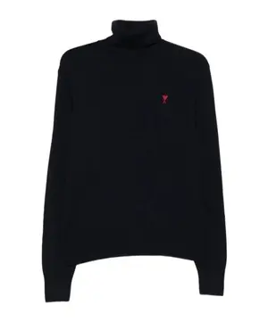 AMI Paris High-neck Embroidered Sweater - Navy Blue