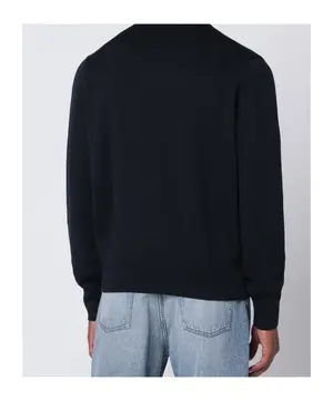 AMI Paris High-neck Embroidered Sweater - Navy Blue