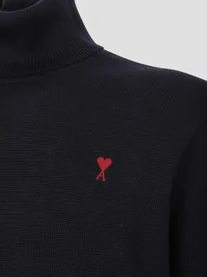 AMI Paris High-neck Embroidered Sweater - Navy Blue