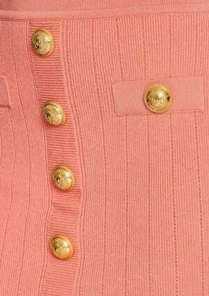 Balmain High-waisted Button Embellished Knitted Skirt - Pink
