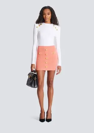 Balmain High-waisted Button Embellished Knitted Skirt - Pink