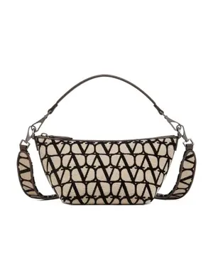 Valentino Garavani Toile Iconographe Zip-up Shoulder Bag - Nude