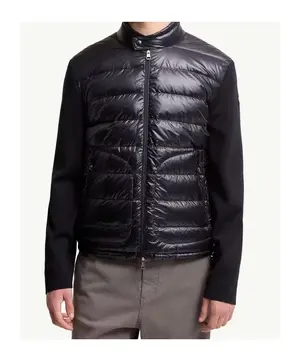 Moncler Quilted Panel Padded Jacket With Stand Collar - Blue
