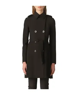 Patrizia Pepe Double-breasted Coat With Lapel And Waistband Trim - Black