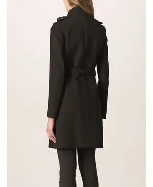 Patrizia Pepe Double-breasted Coat With Lapel And Waistband Trim - Black