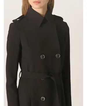 Patrizia Pepe Double-breasted Coat With Lapel And Waistband Trim - Black