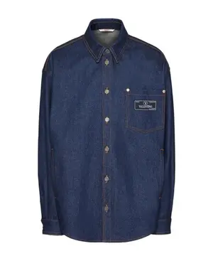 Valentino Garavani Logo Patch Long-sleeved Denim Shirt