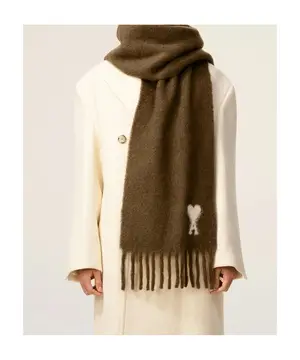 Ami De Coeur Jacquard Fringed Scarf - Hazelnut Brown