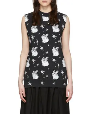 We11Done Sleeveless Graphic Print Top - Black