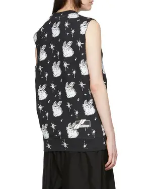 We11Done Sleeveless Graphic Print Top - Black