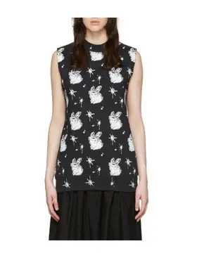 We11Done Sleeveless Graphic Print Top - Black