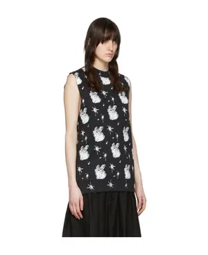 We11Done Sleeveless Graphic Print Top - Black