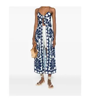 Farm Rio Floral Tie Front Maxi Dress - Blue