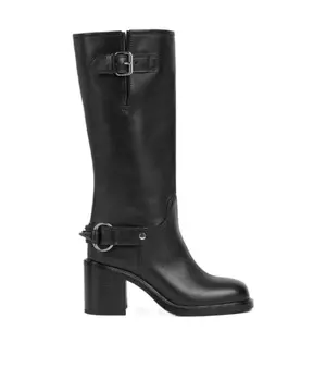 Gucci Leather Mid-heel Boots With Silver-toned Hardware