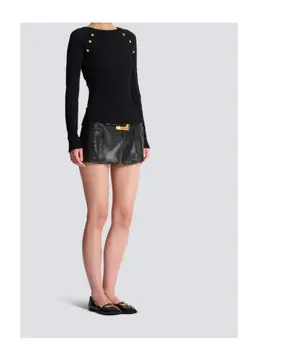 Balmain Lion Head Button Knit Top - Black