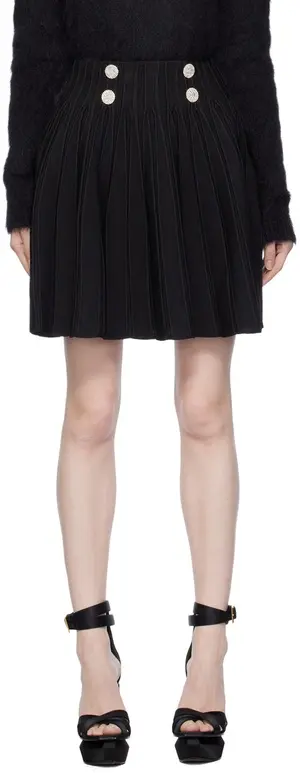 Balmain High-waist Pleated Skater Skirt With Horn-shaped Button Detail